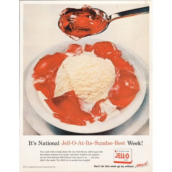 Jell-O | Art | 959 Jello Ice Cream Sundae Best Dessert Vintage Print Ad Vanilla Cherry Art 5s ...